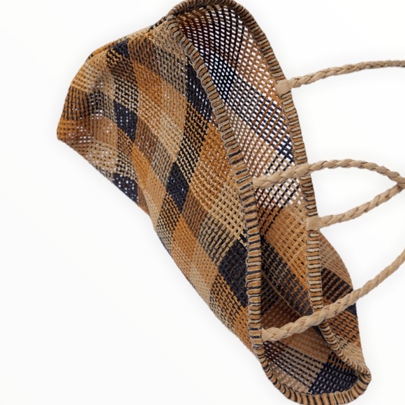 Zara | Bags | Zara Hazelnut Brown Plaid Woven Tote Bag | Poshmark